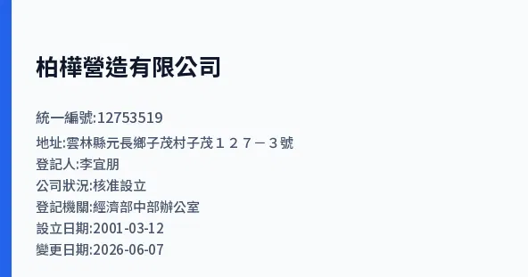 柏樺營造有限公司的照片-統編 12753519(雲林縣) 公司登記資料與營業項目詳細圖表