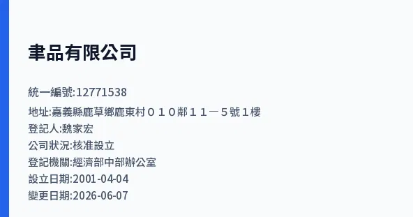 聿品有限公司的照片-統編 12771538(嘉義縣) 公司登記資料與營業項目詳細圖表