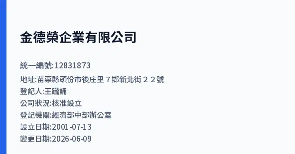 金德榮企業有限公司的照片-統編 12831873(苗栗縣) 公司登記資料與營業項目詳細圖表