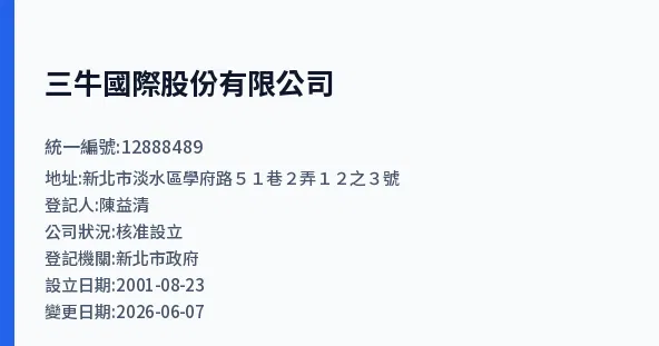三牛國際股份有限公司的照片-統編 12888489(新北市) 公司登記資料與營業項目詳細圖表