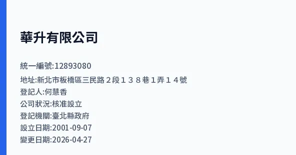 華升有限公司的照片-統編 12893080(新北市) 公司登記資料與營業項目詳細圖表