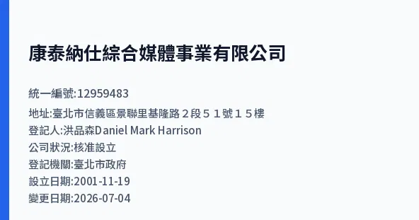 康泰納仕綜合媒體事業有限公司的照片-統編 12959483(臺北市) 公司登記資料與營業項目詳細圖表