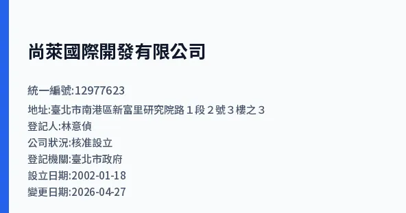 尚萊國際開發有限公司的照片-統編 12977623(臺北市) 公司登記資料與營業項目詳細圖表
