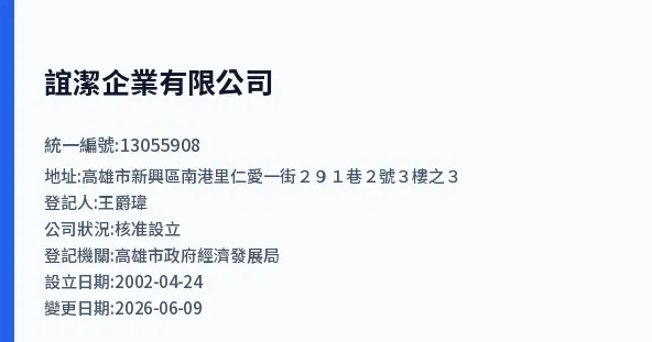 誼潔企業有限公司的照片-統編 13055908(高雄市) 公司登記資料與營業項目詳細圖表