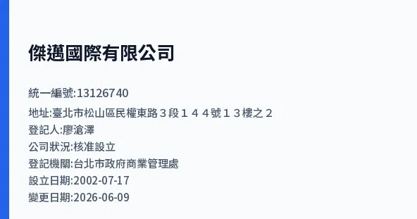 傑邁國際有限公司的照片-統編 13126740(臺北市) 公司登記資料與營業項目詳細圖表