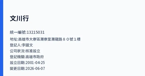 文川行的照片-統編 13215031(高雄市) 公司登記資料與營業項目詳細圖表