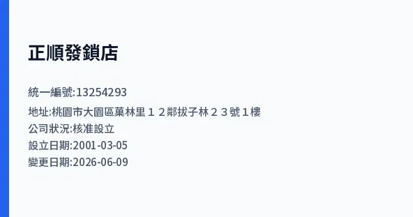 正順發鎖店的照片-統編 13254293(桃園市) 公司登記資料與營業項目詳細圖表
