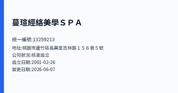 蔓瑄經絡美學SPA的照片-統編 13259213(桃園市) 公司登記資料與營業項目詳細圖表
