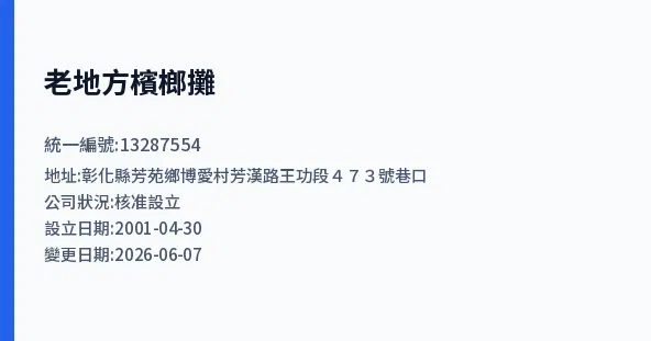 老地方檳榔攤的照片-統編 13287554(彰化縣) 公司登記資料與營業項目詳細圖表