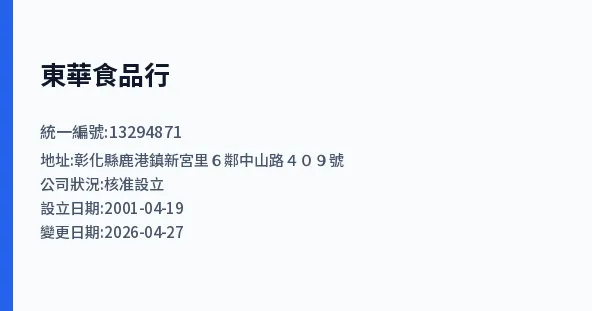 東華食品行的照片-統編 13294871(彰化縣) 公司登記資料與營業項目詳細圖表