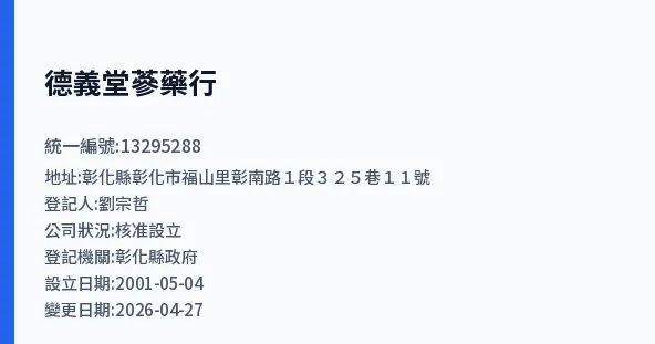 德義堂蔘藥行的照片-統編 13295288(彰化縣) 公司登記資料與營業項目詳細圖表