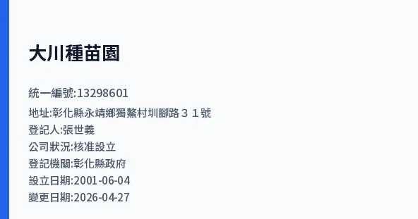 大川種苗園的照片-統編 13298601(彰化縣) 公司登記資料與營業項目詳細圖表