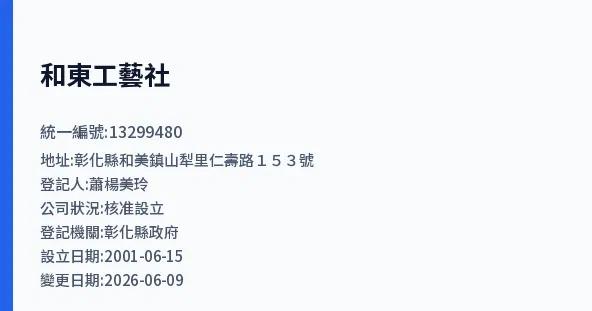 和東工藝社的照片-統編 13299480(彰化縣) 公司登記資料與營業項目詳細圖表