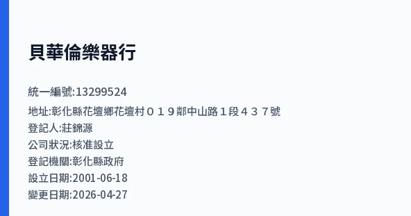 貝華倫樂器行的照片-統編 13299524(彰化縣) 公司登記資料與營業項目詳細圖表