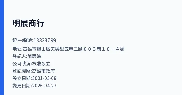 明展商行的照片-統編 13323799(高雄市) 公司登記資料與營業項目詳細圖表