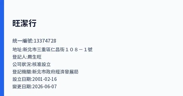 旺潔行的照片-統編 13374728(新北市) 公司登記資料與營業項目詳細圖表
