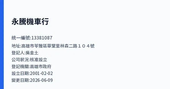 永騰機車行的照片-統編 13381087(高雄市) 公司登記資料與營業項目詳細圖表