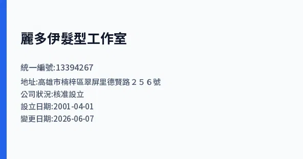 麗多伊髮型工作室的照片-統編 13394267(高雄市) 公司登記資料與營業項目詳細圖表