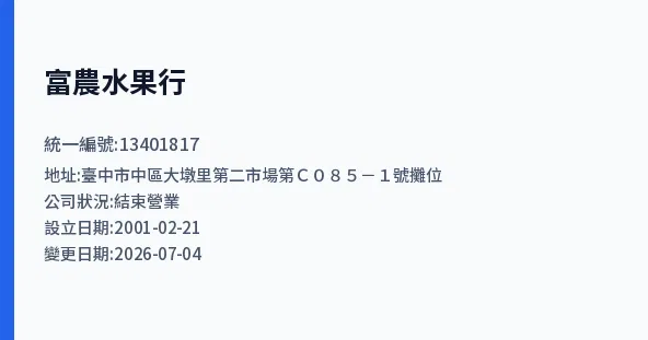 富農水果行的照片-統編 13401817(臺中市) 公司登記資料與營業項目詳細圖表
