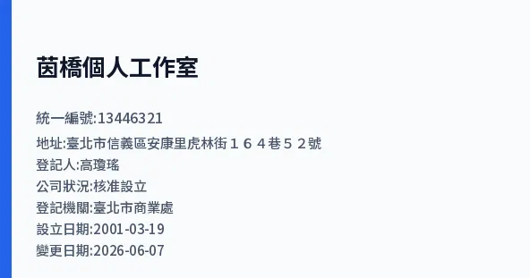 茵橋個人工作室的照片-統編 13446321(臺北市) 公司登記資料與營業項目詳細圖表