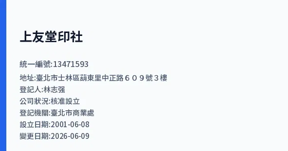 上友堂印社的照片-統編 13471593(臺北市) 公司登記資料與營業項目詳細圖表