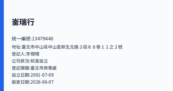 崟瑞行的照片-統編 13479440(臺北市) 公司登記資料與營業項目詳細圖表