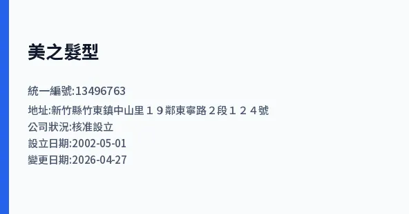 美之髮型的照片-統編 13496763(新竹縣) 公司登記資料與營業項目詳細圖表