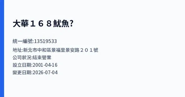 大華168魷魚?的照片-統編 13519533(新北市) 公司登記資料與營業項目詳細圖表