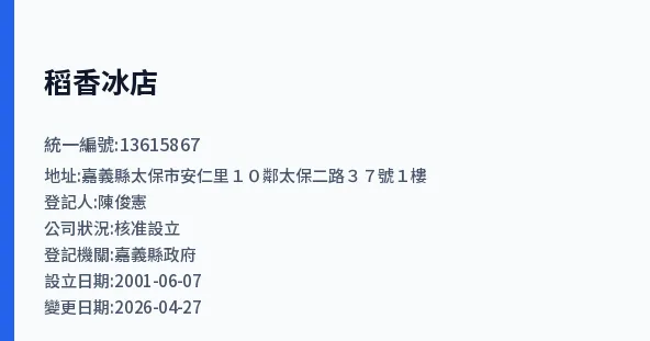 稻香冰店的照片-統編 13615867(嘉義縣) 公司登記資料與營業項目詳細圖表