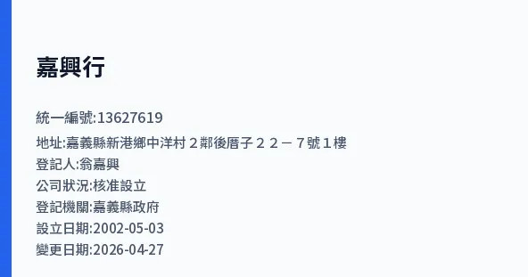 嘉興行的照片-統編 13627619(嘉義縣) 公司登記資料與營業項目詳細圖表