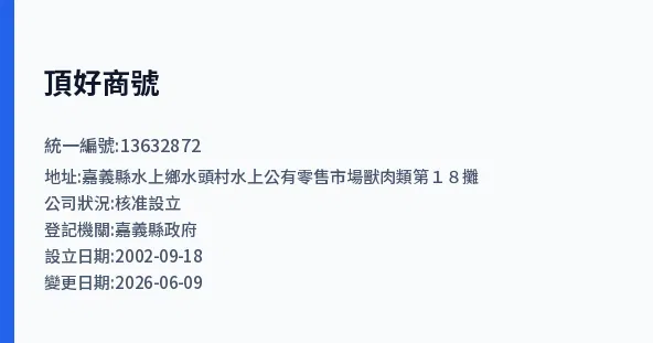 頂好商號的照片-統編 13632872(嘉義縣) 公司登記資料與營業項目詳細圖表