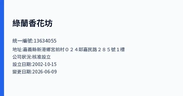 綠蘭香花坊的照片-統編 13634055(嘉義縣) 公司登記資料與營業項目詳細圖表