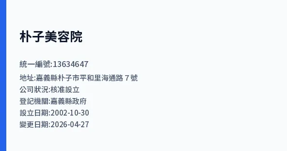 朴子美容院的照片-統編 13634647(嘉義縣) 公司登記資料與營業項目詳細圖表