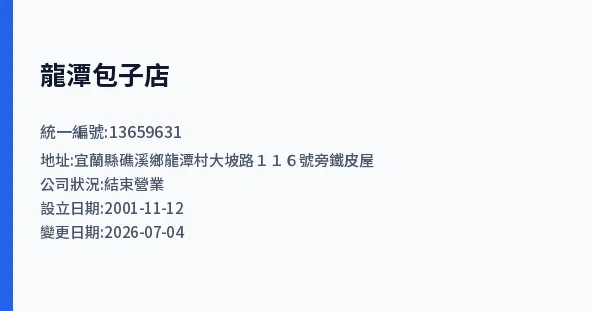 龍潭包子店的照片-統編 13659631(宜蘭縣) 公司登記資料與營業項目詳細圖表