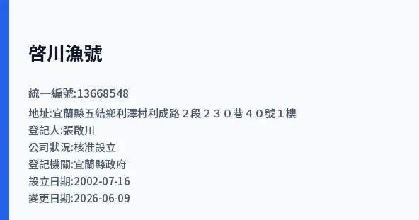啓川漁號的照片-統編 13668548(宜蘭縣) 公司登記資料與營業項目詳細圖表