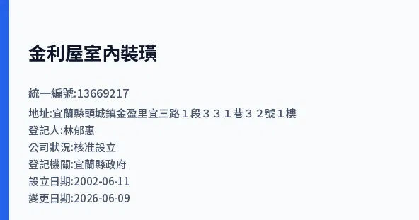 金利屋室內裝璜的照片-統編 13669217(宜蘭縣) 公司登記資料與營業項目詳細圖表