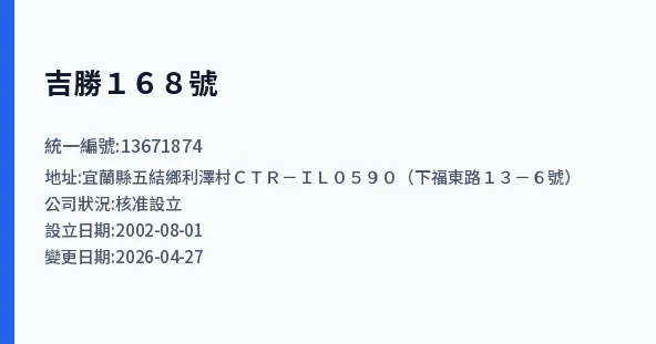 吉勝168號的照片-統編 13671874(宜蘭縣) 公司登記資料與營業項目詳細圖表