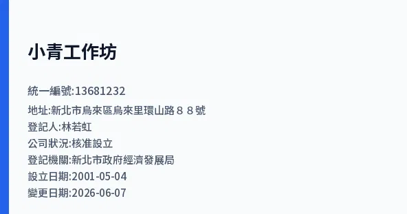 小青工作坊的照片-統編 13681232(新北市) 公司登記資料與營業項目詳細圖表