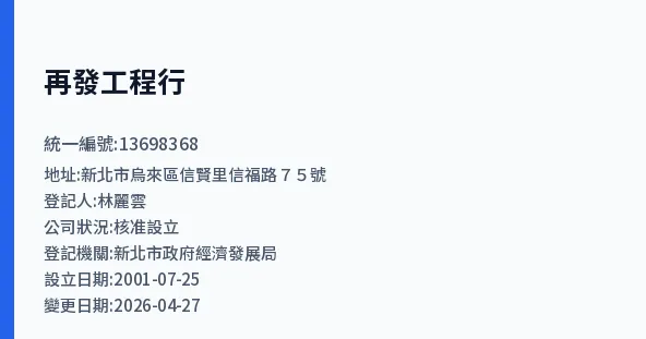 再發工程行的照片-統編 13698368(新北市) 公司登記資料與營業項目詳細圖表