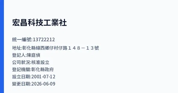宏昌科技工業社的照片-統編 13722212(彰化縣) 公司登記資料與營業項目詳細圖表