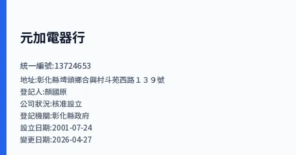 元加電器行的照片-統編 13724653(彰化縣) 公司登記資料與營業項目詳細圖表