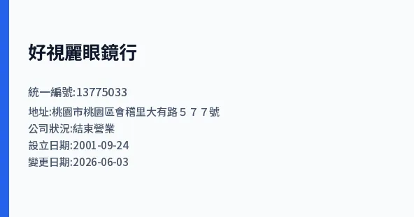 好視麗眼鏡行的照片-統編 13775033(桃園市) 公司登記資料與營業項目詳細圖表