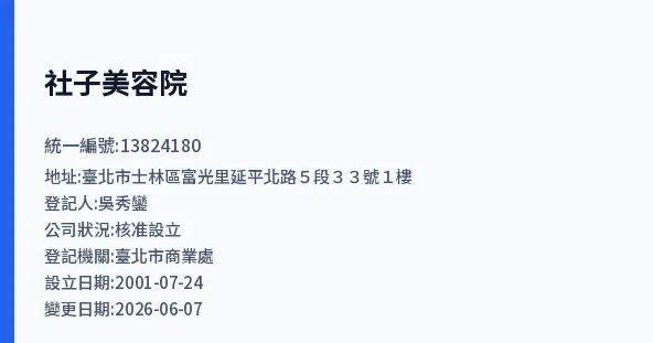 社子美容院的照片-統編 13824180(臺北市) 公司登記資料與營業項目詳細圖表