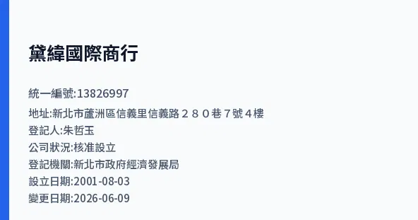 黛緯國際商行的照片-統編 13826997(新北市) 公司登記資料與營業項目詳細圖表