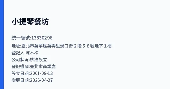 小提琴餐坊的照片-統編 13830296(臺北市) 公司登記資料與營業項目詳細圖表