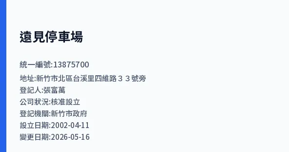 遠見停車場的照片-統編 13875700(新竹市) 公司登記資料與營業項目詳細圖表