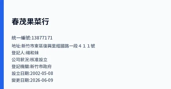 春茂果菜行的照片-統編 13877171(新竹市) 公司登記資料與營業項目詳細圖表