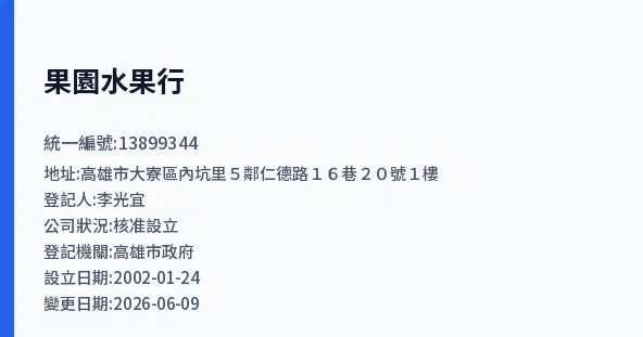 果園水果行的照片-統編 13899344(高雄市) 公司登記資料與營業項目詳細圖表
