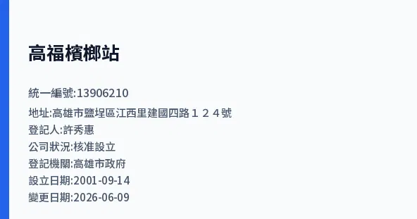 高福檳榔站的照片-統編 13906210(高雄市) 公司登記資料與營業項目詳細圖表