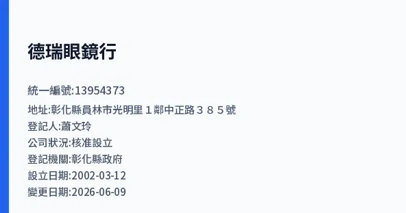 德瑞眼鏡行的照片-統編 13954373(彰化縣) 公司登記資料與營業項目詳細圖表